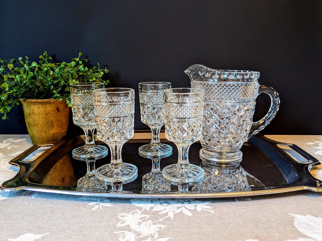 Vintage Anchor Hocking Wexford Glass Pitcher and 4 Glasses, Juice ...