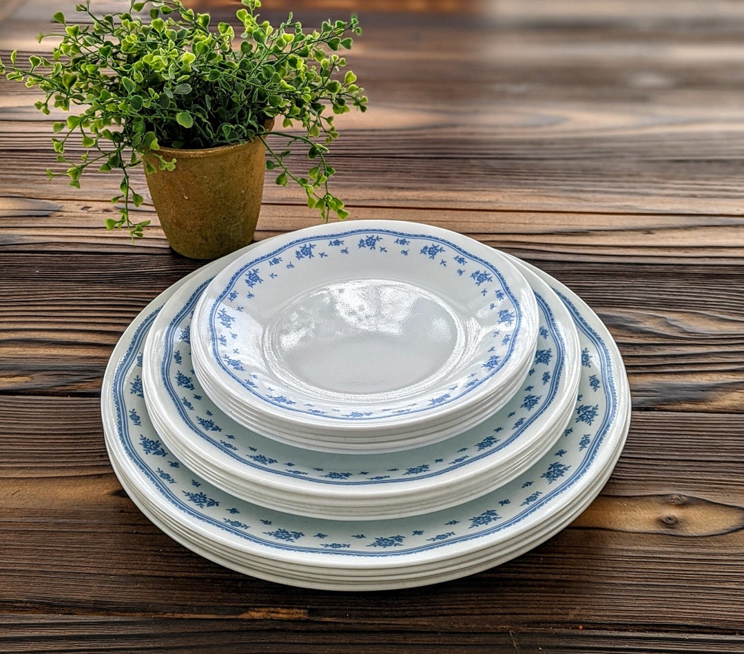 12 Piece Corelle Morning Blue Dish Set Dinner Lunch & Side Plates ...