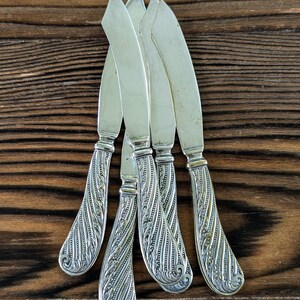 5 Antique Sterling Plate Fruit Knives, Heavy Spreader Knife Set ...