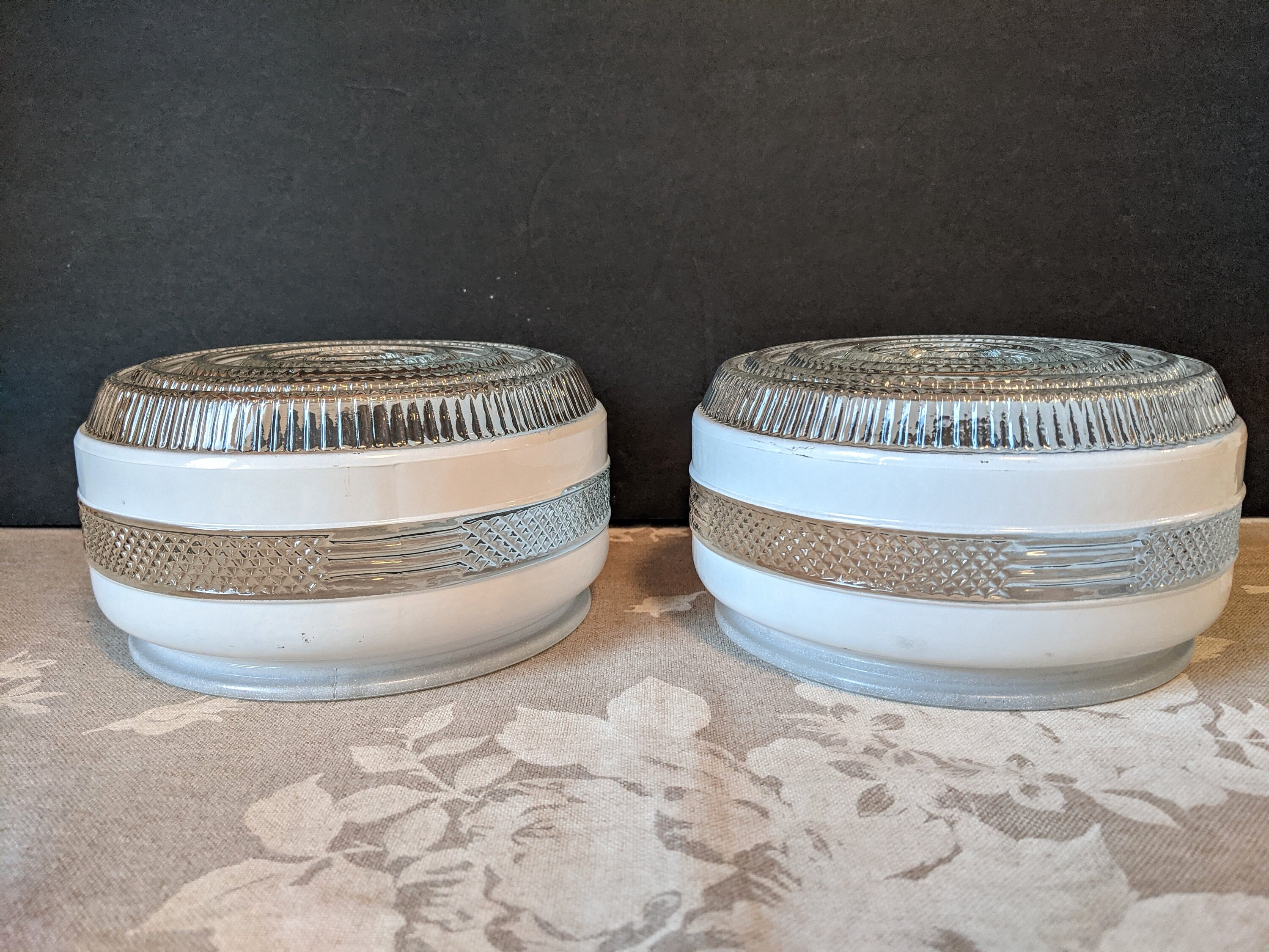 Vintage Ceiling Light Cover Textured Glass With White Trim Mid - Etsy