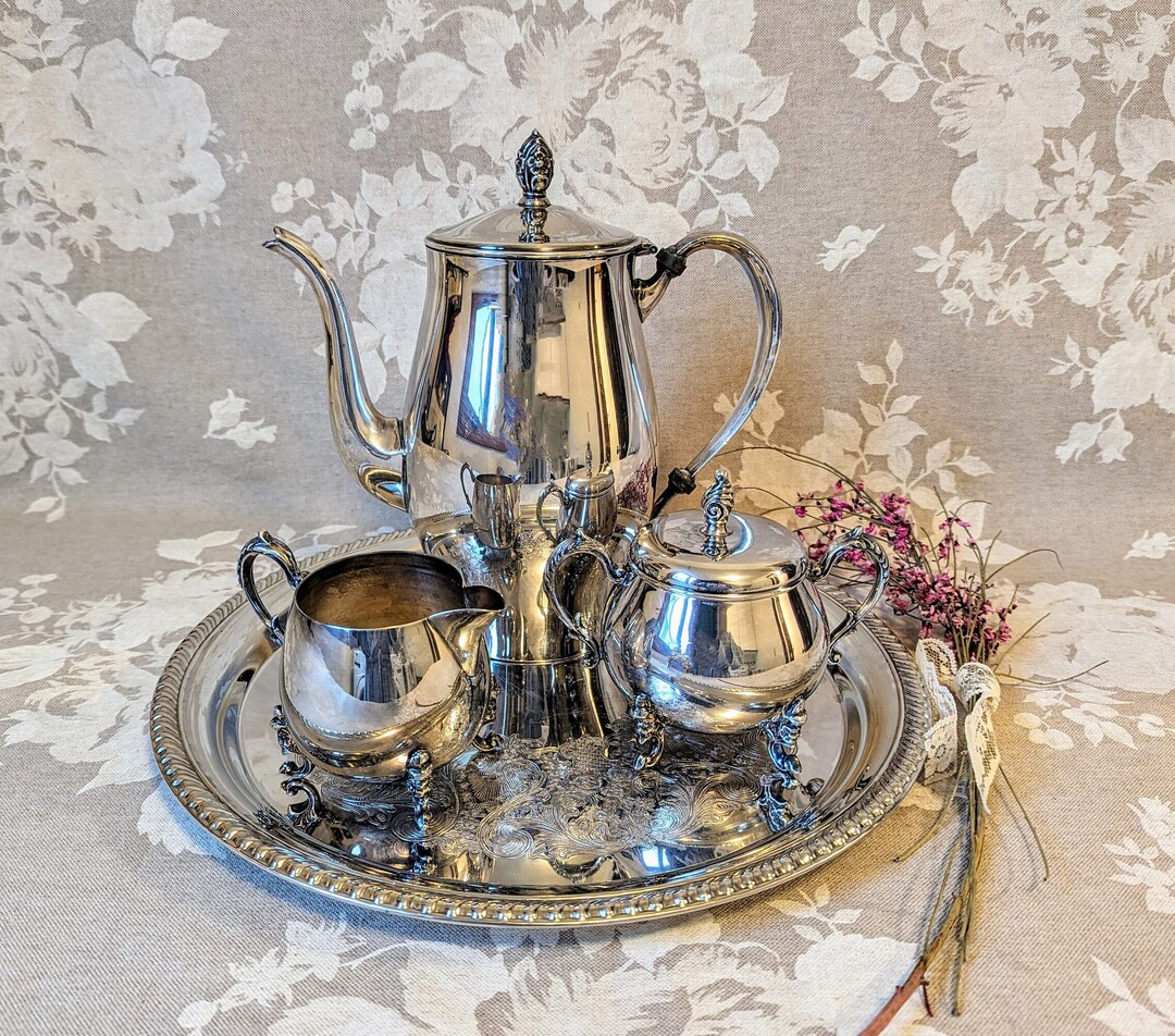Vintage Silverplate Tea/coffee Set, Silver Teapot, Lidded Sugar Bowl ...