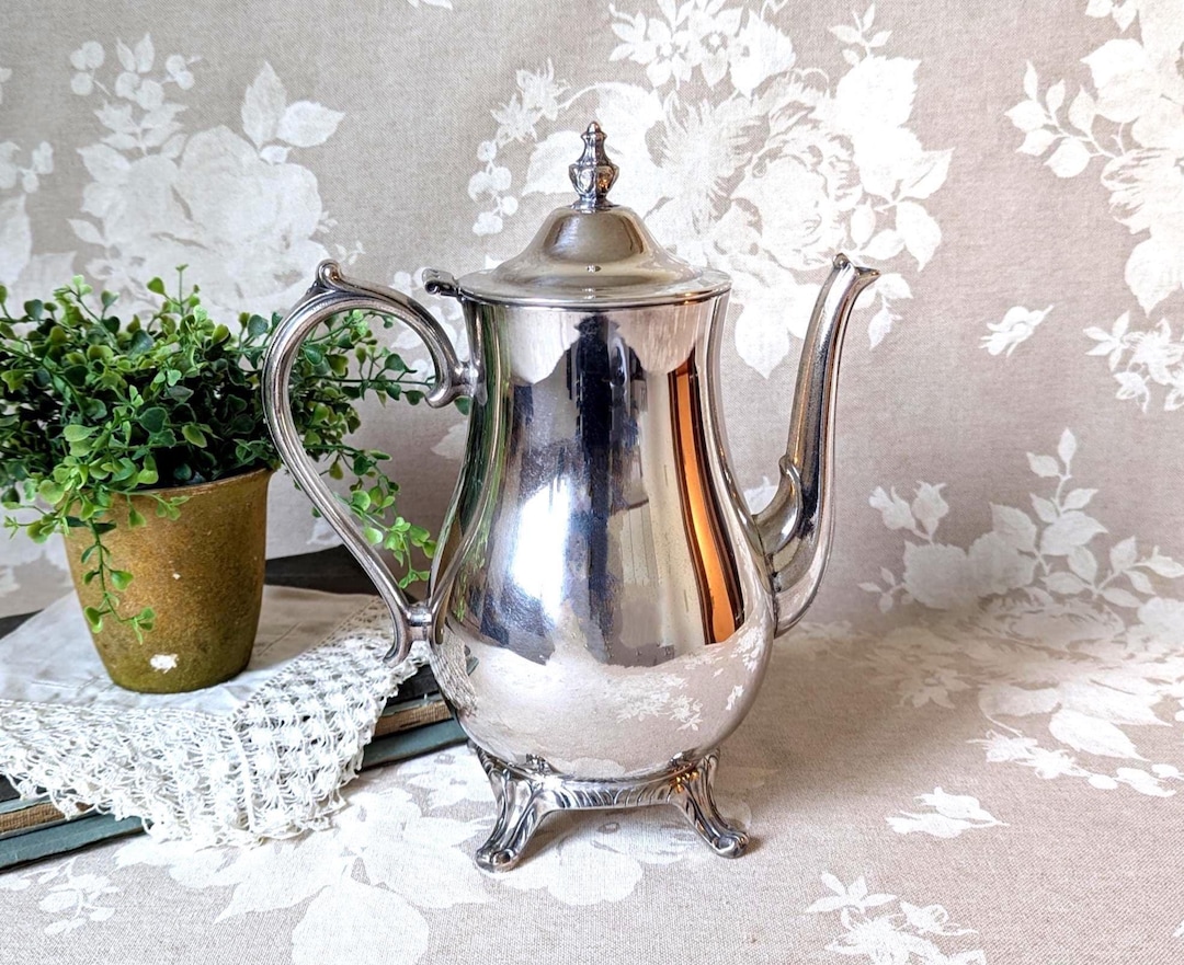 Vintage Silverplate Teapot Old Silver Coffee Server Footed Tea Pot for ...