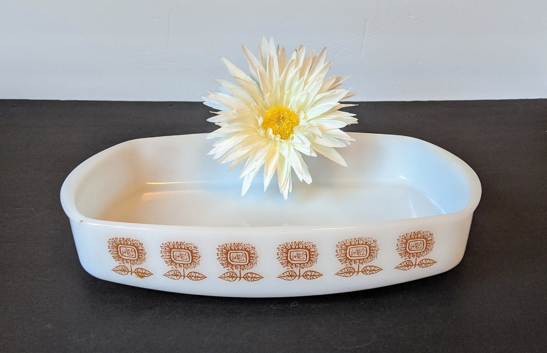 Vintage Federal Glass Sunflower Casserole Retro Milk Glass | Etsy