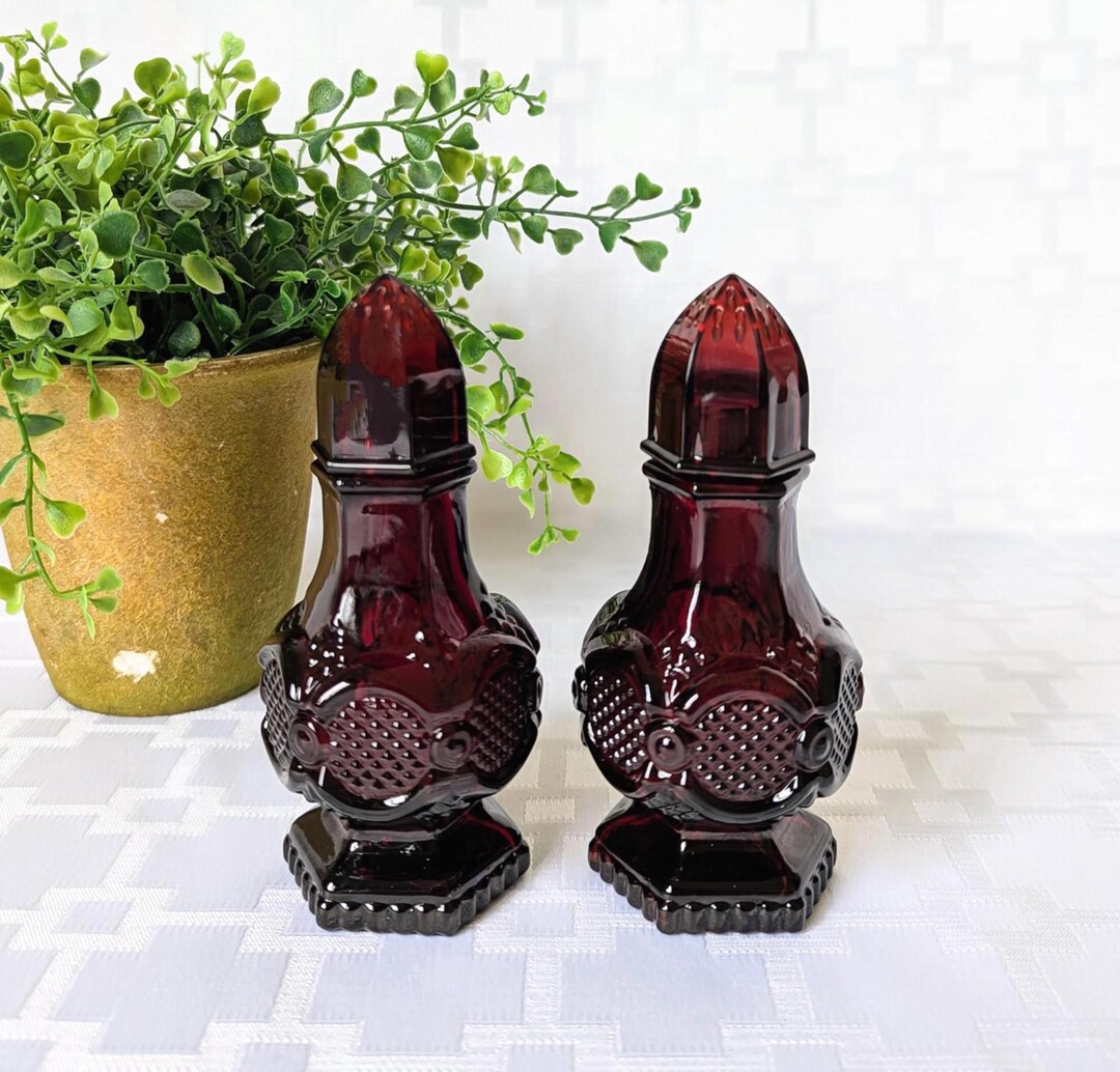 Vintage Avon Ruby Red Cape Cod Charisma Cologne Salt Shakers Bottles ...