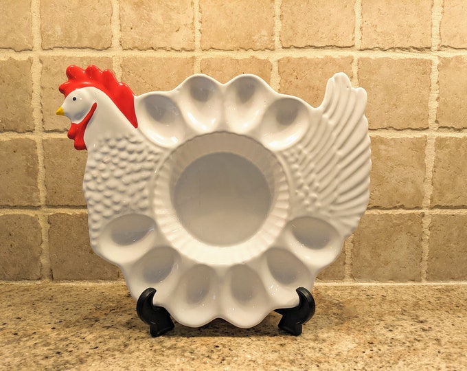 Vintage Chicken Deviled Egg Platter Ceramic Deviled Egg Dish Teleflora ...