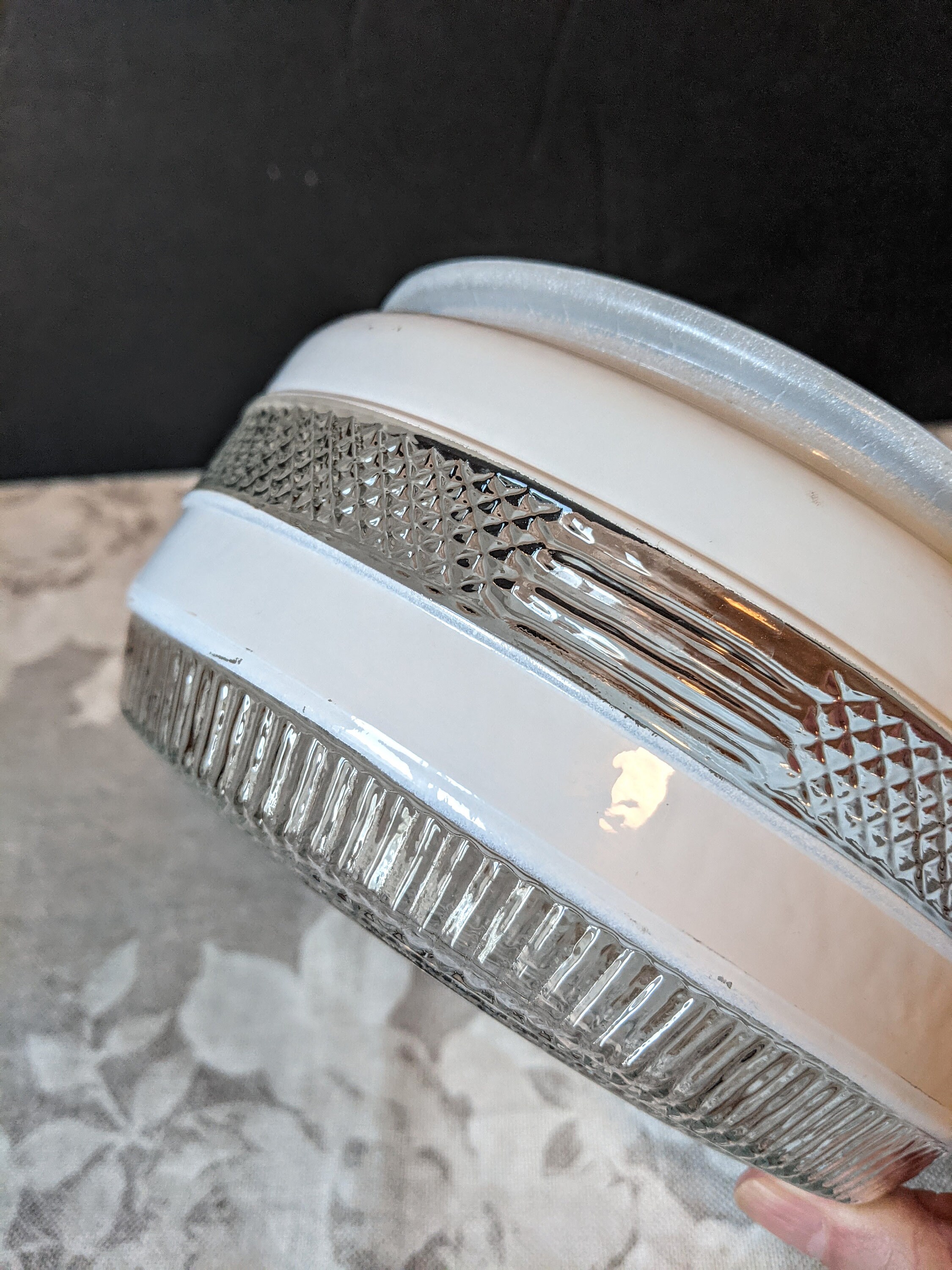 Vintage Ceiling Light Cover Textured Glass With White Trim Mid - Etsy