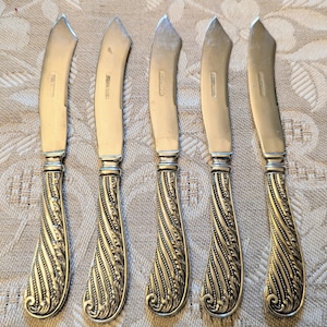 5 Antique Sterling Plate Fruit Knives, Heavy Spreader Knife Set ...