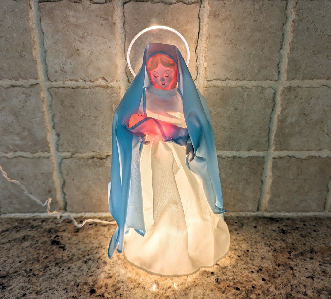 Vintage Virgin Mary With Baby Jesus Tree Topper With Working Lights ...