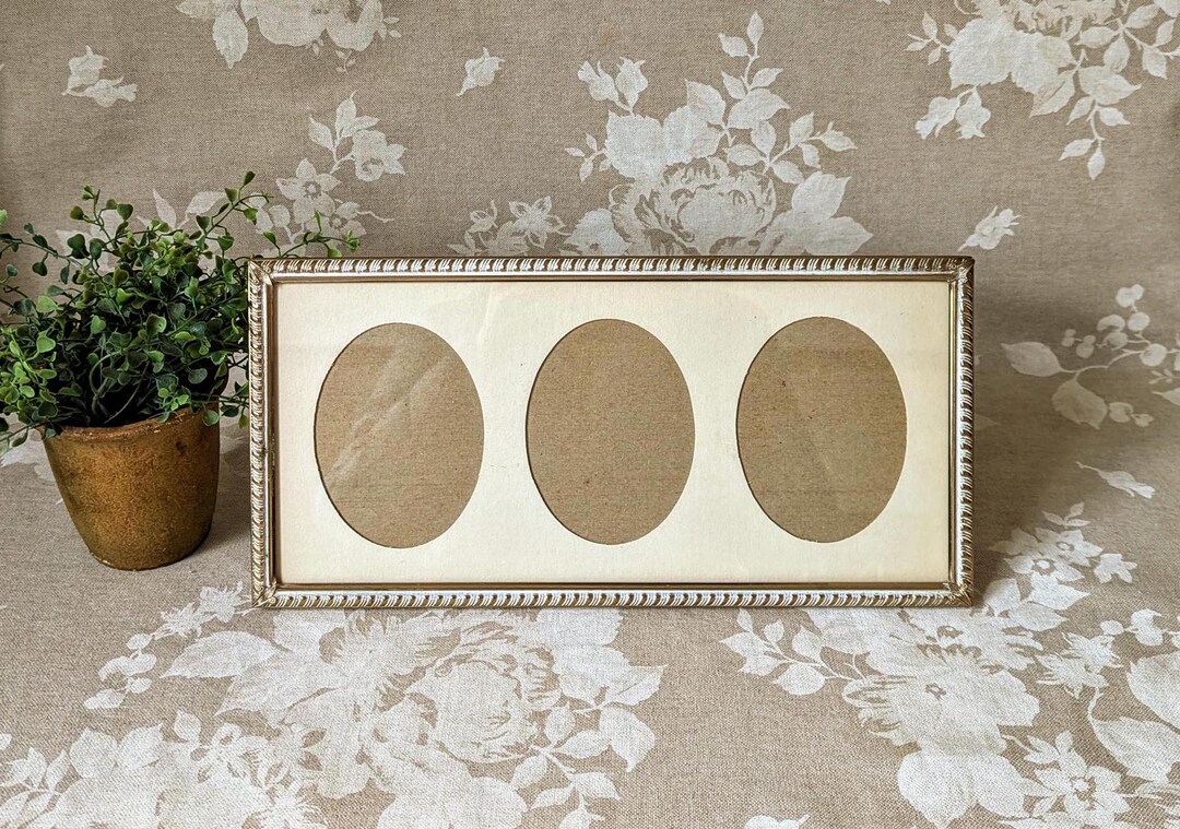 Vintage Gold Metal Panoramic Photo Frame, Matted Frame With 3 Openings ...