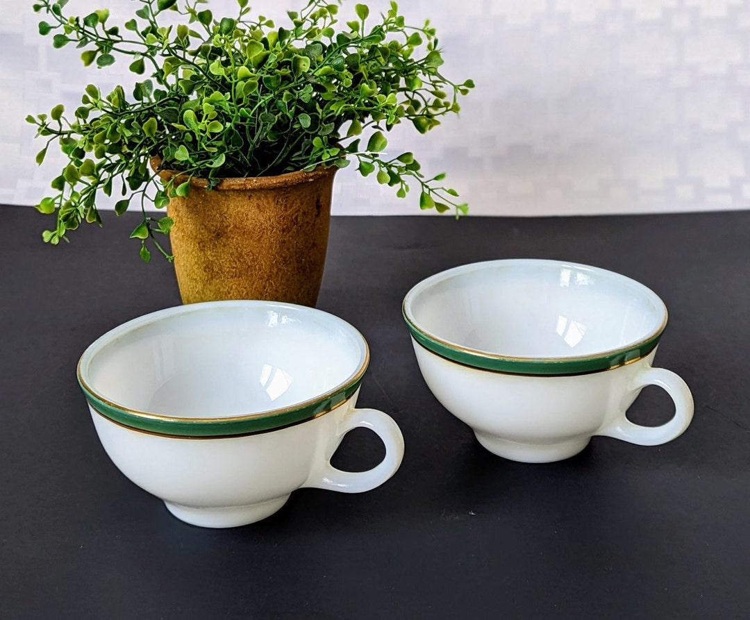 2 Vintage Pyrex Tea Coffee Cup With Green and Gold Trim Set of 2 Old ...