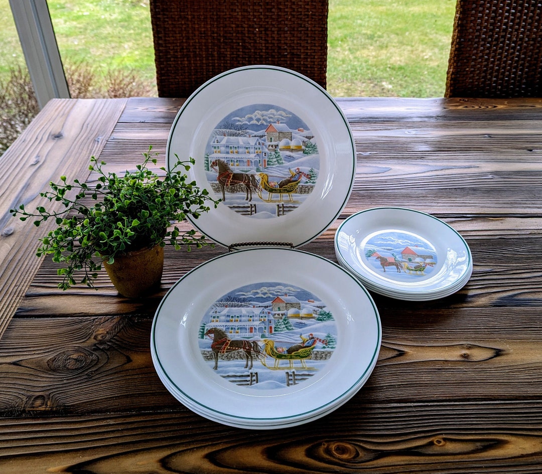 Corelle Country Memories 8-piece Dish Set – Vintage Winter Sleigh Scene ...