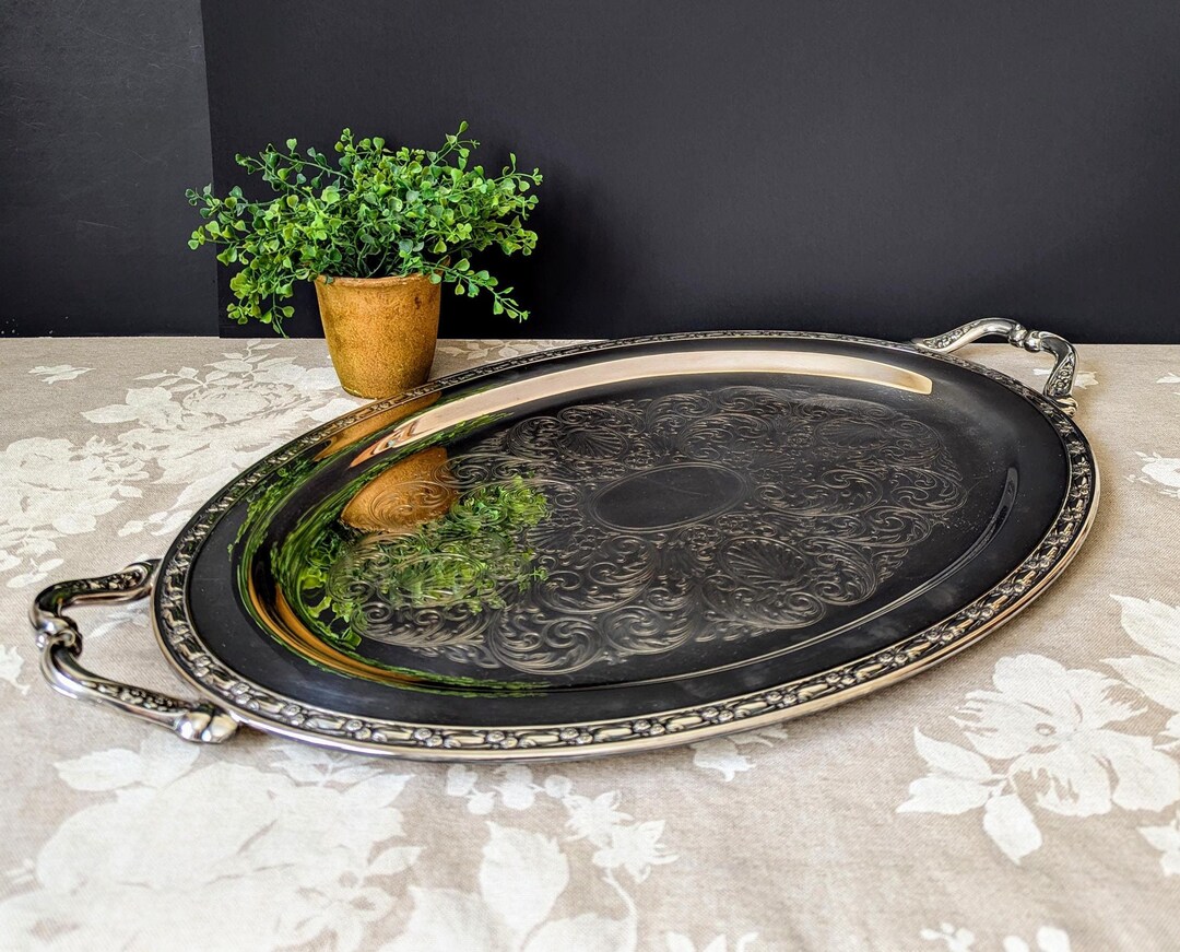 Extra Large Silverplate Tray With Handles Ornate Butler Tray Oneida ...