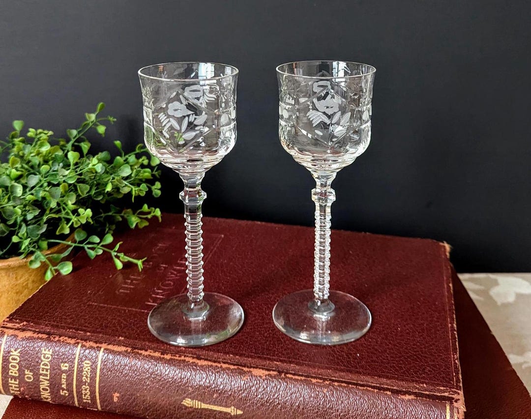 Pair of Antique Cut Glass Cordial Glasses Rock Sharpe "romance" Crystal ...
