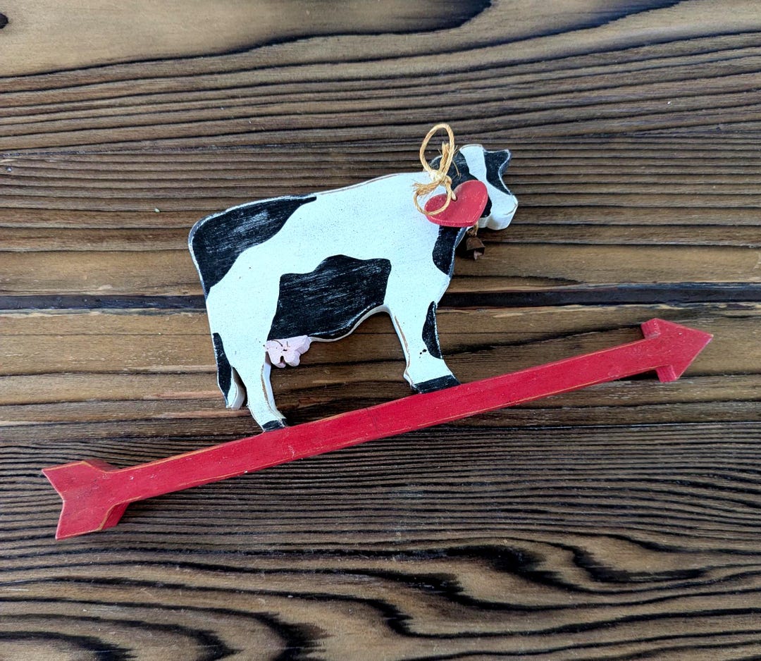 Rustic Wooden Cow Weathervane: Farmhouse Folk Art Decor - Etsy