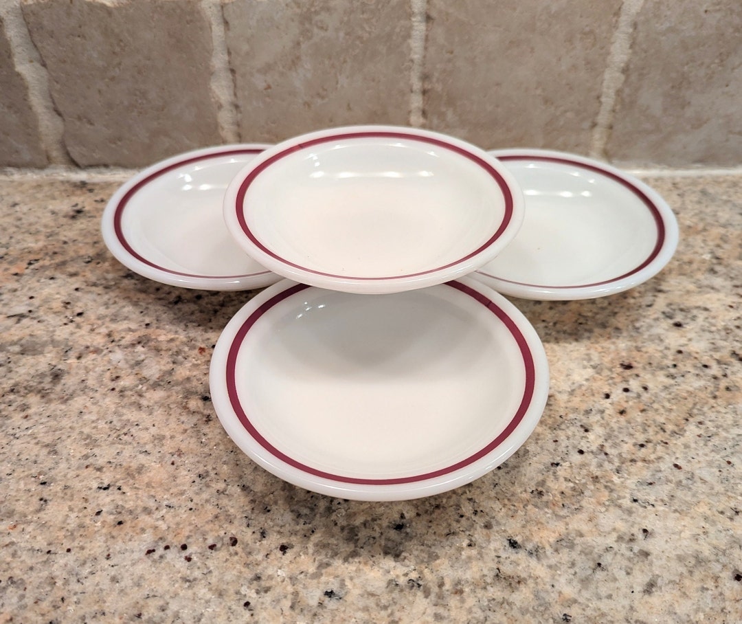 4 Vintage Pyrex Double Tough Dessert Dishes White With Red Trim ...