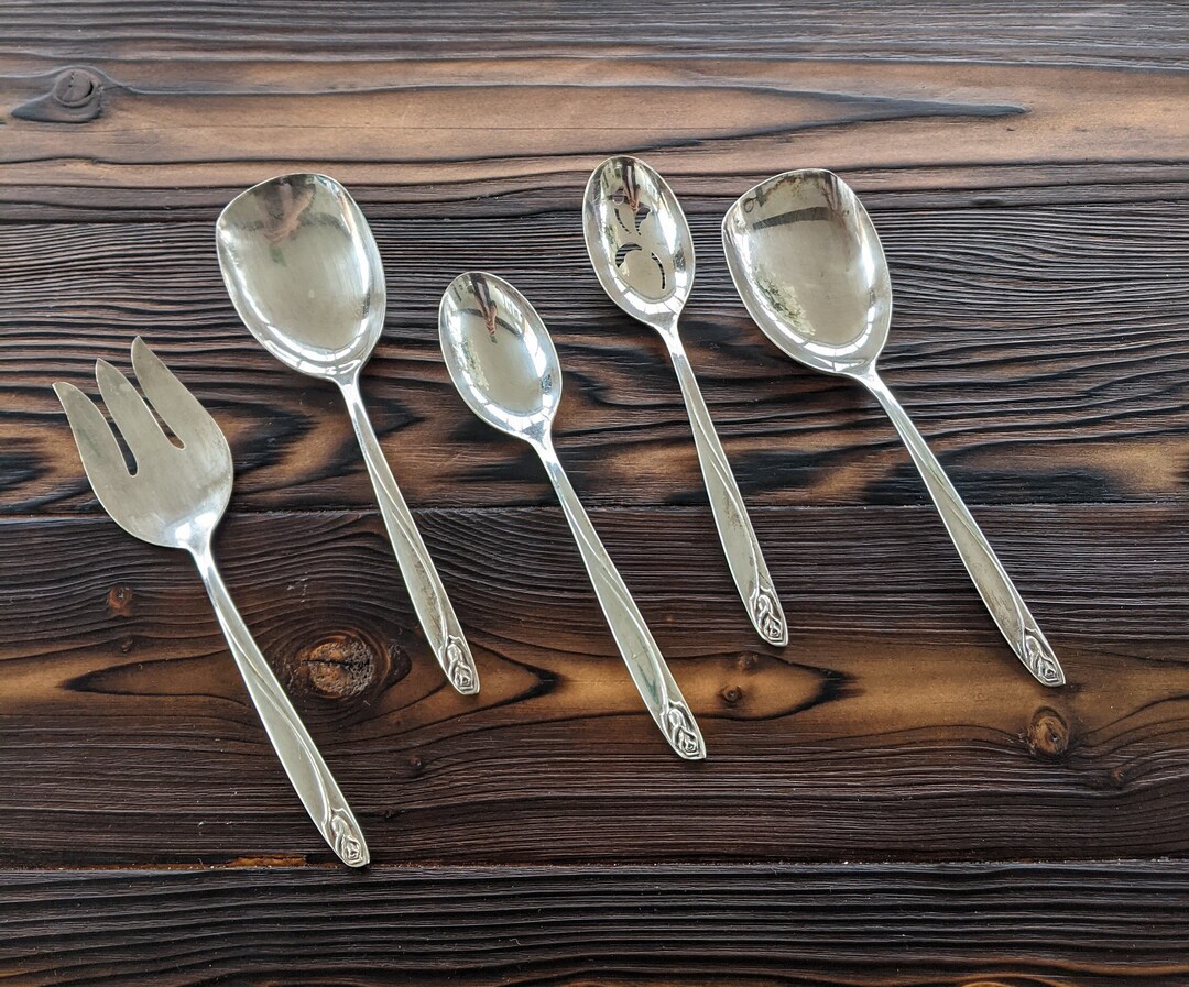 Set of 5 Vintage Silverplate Serving Utensils Silver Serving Spoon ...