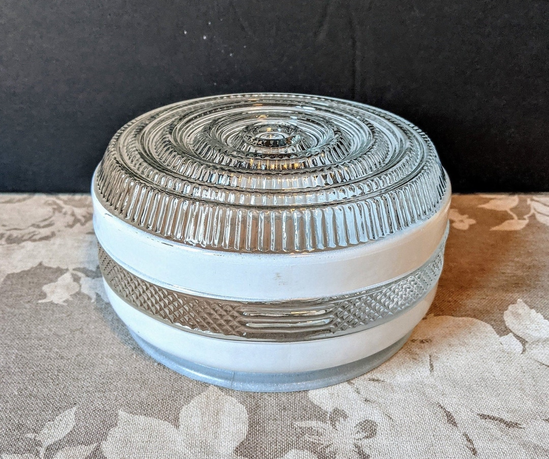 Vintage Ceiling Light Cover Textured Glass With White Trim Mid Century ...