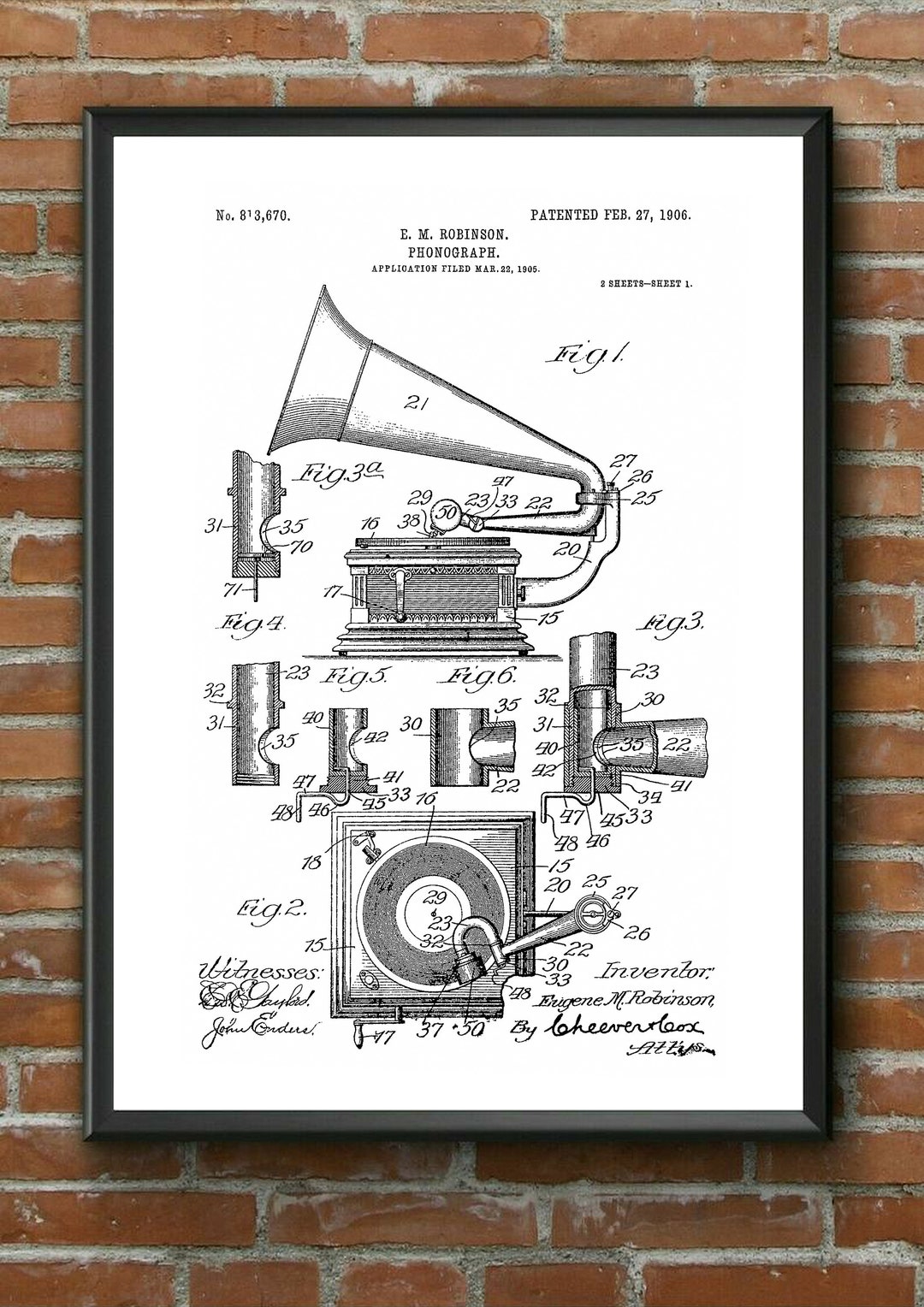 Phonograph Patent Print A5 A4 A3 Wall Poster Art Decor Gift - Etsy