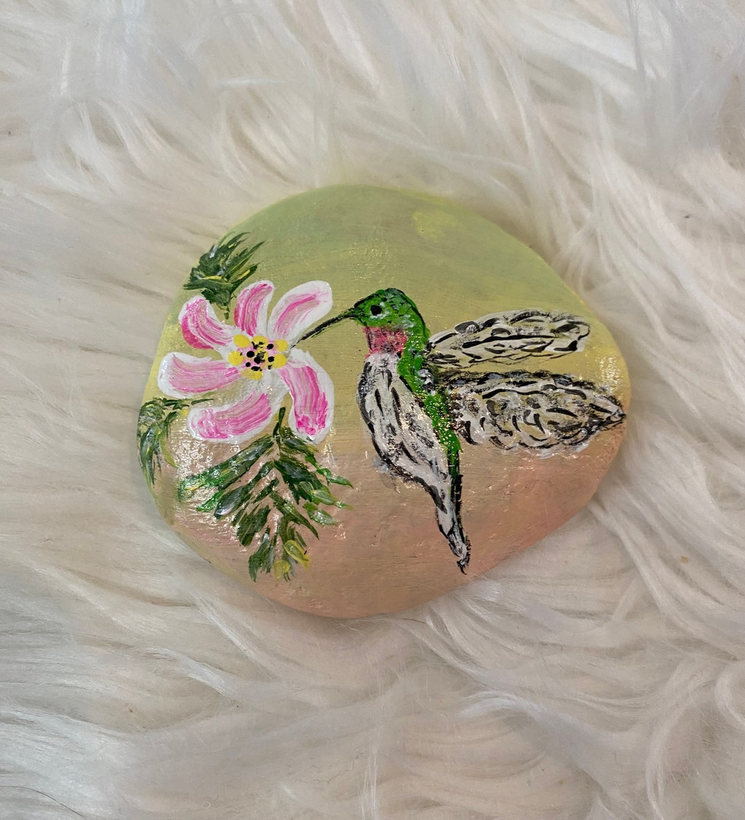 Handpainted Hummingbird on a Rock - Etsy