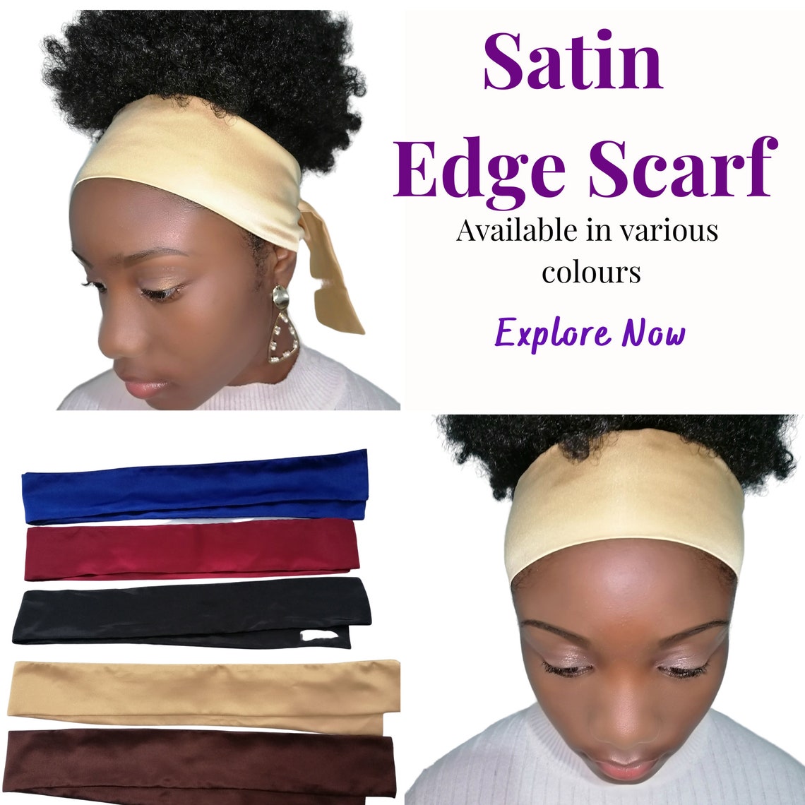 Satin Edge Scarf Satin Headband hair Protection Long Satin - Etsy