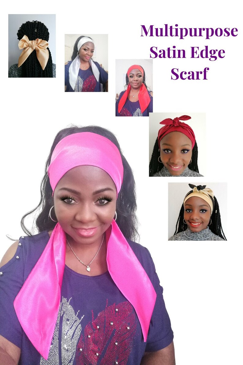 Long Satin edge scarf satin headband hair protection long | Etsy