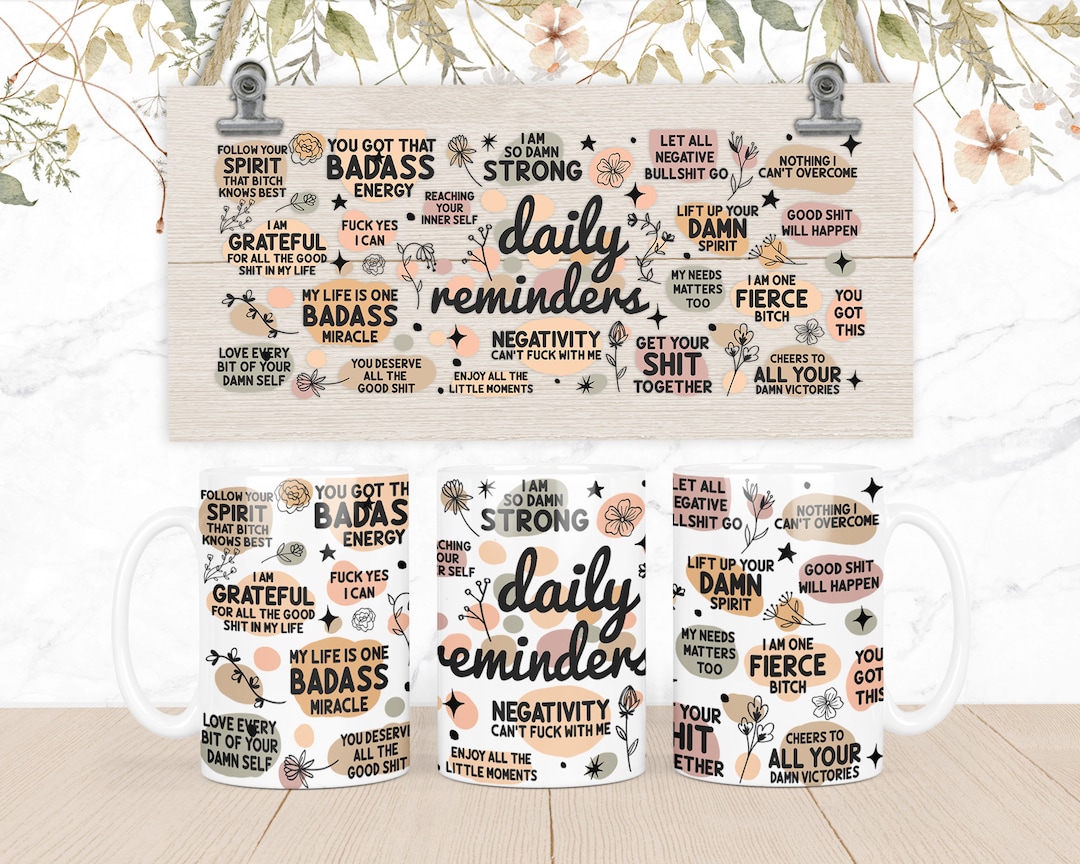 Boho Daily Reminders Affirmation Mug, 11oz & 15oz Sublimation Designs ...