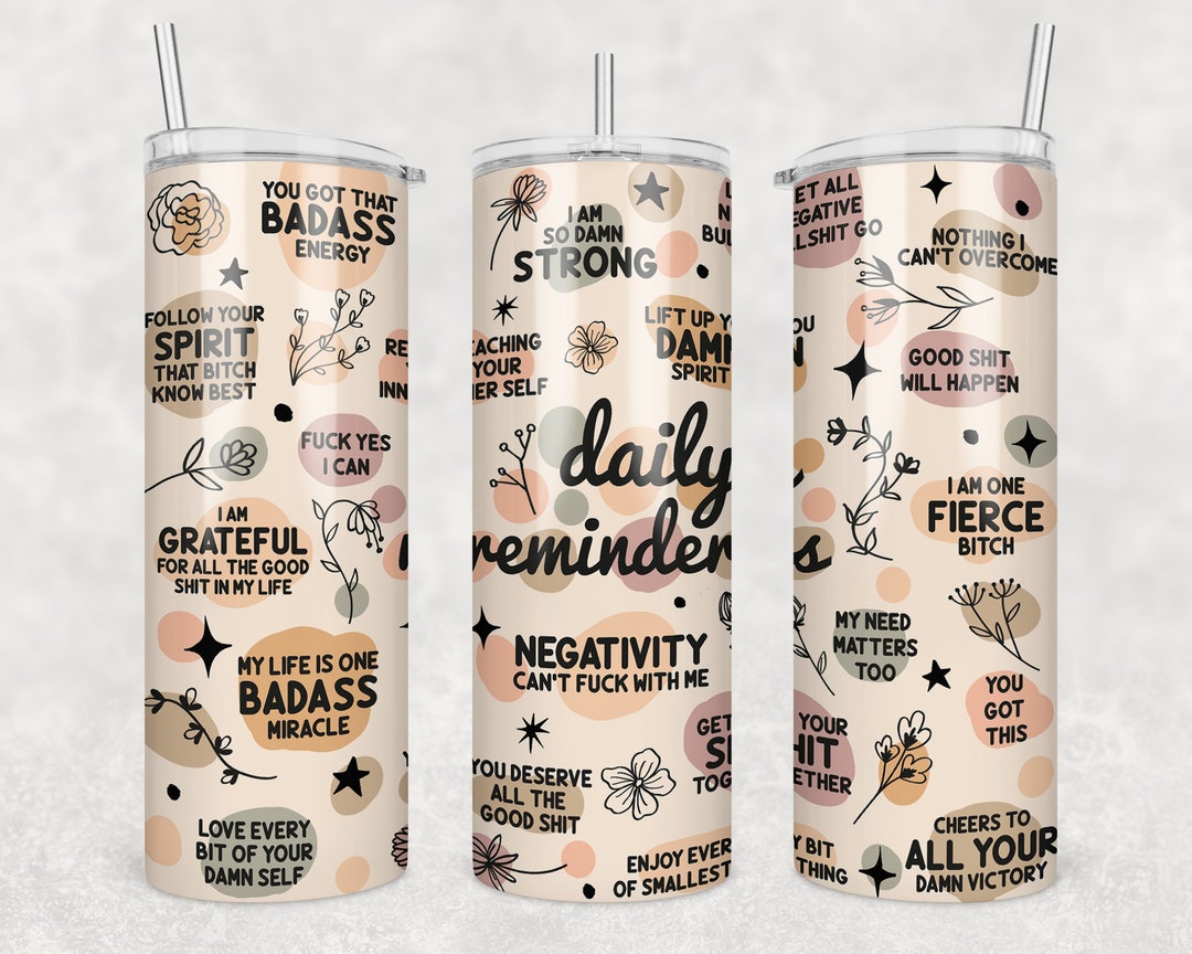 Boho Daily Reminders Affirmations Tumbler, Motivation Inspirational ...