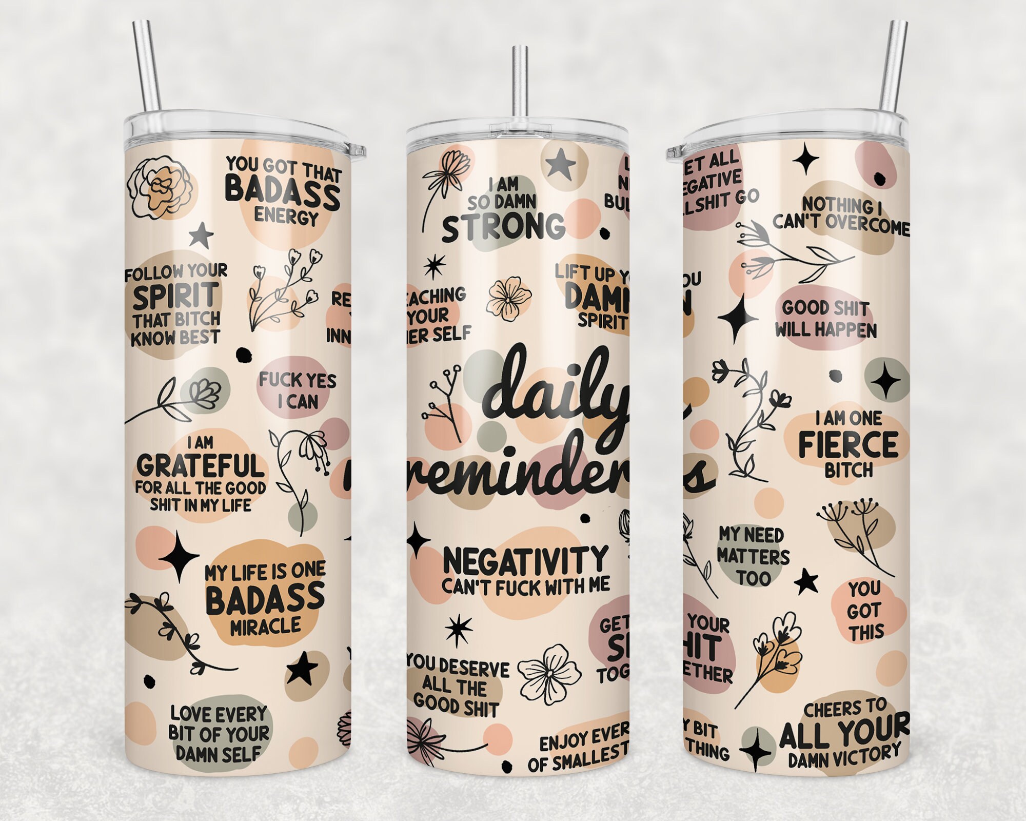 Boho Daily Reminders Affirmations Tumbler, Motivation Inspirational ...