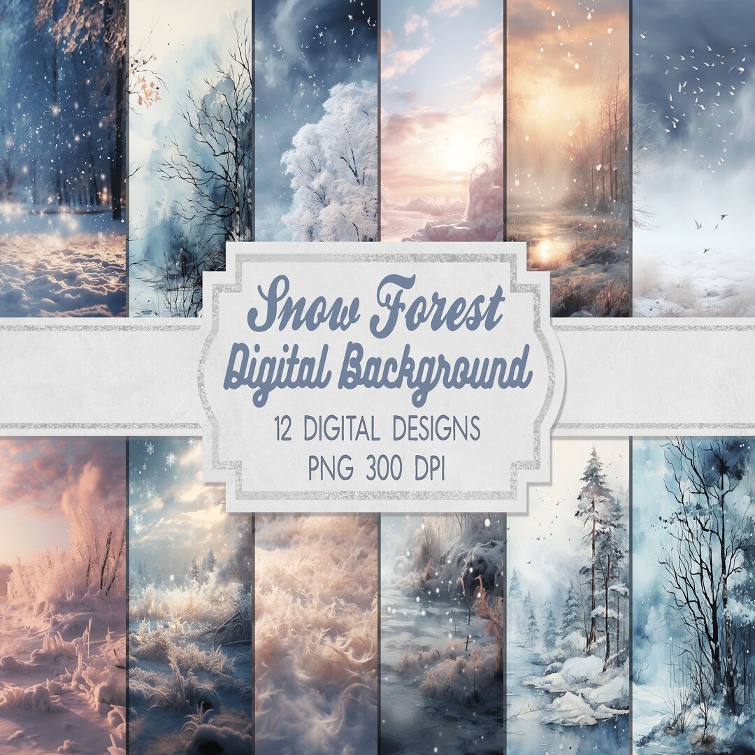 12 Winter Forest Landscape Digital Paper, Enchanted Snow Forest ...
