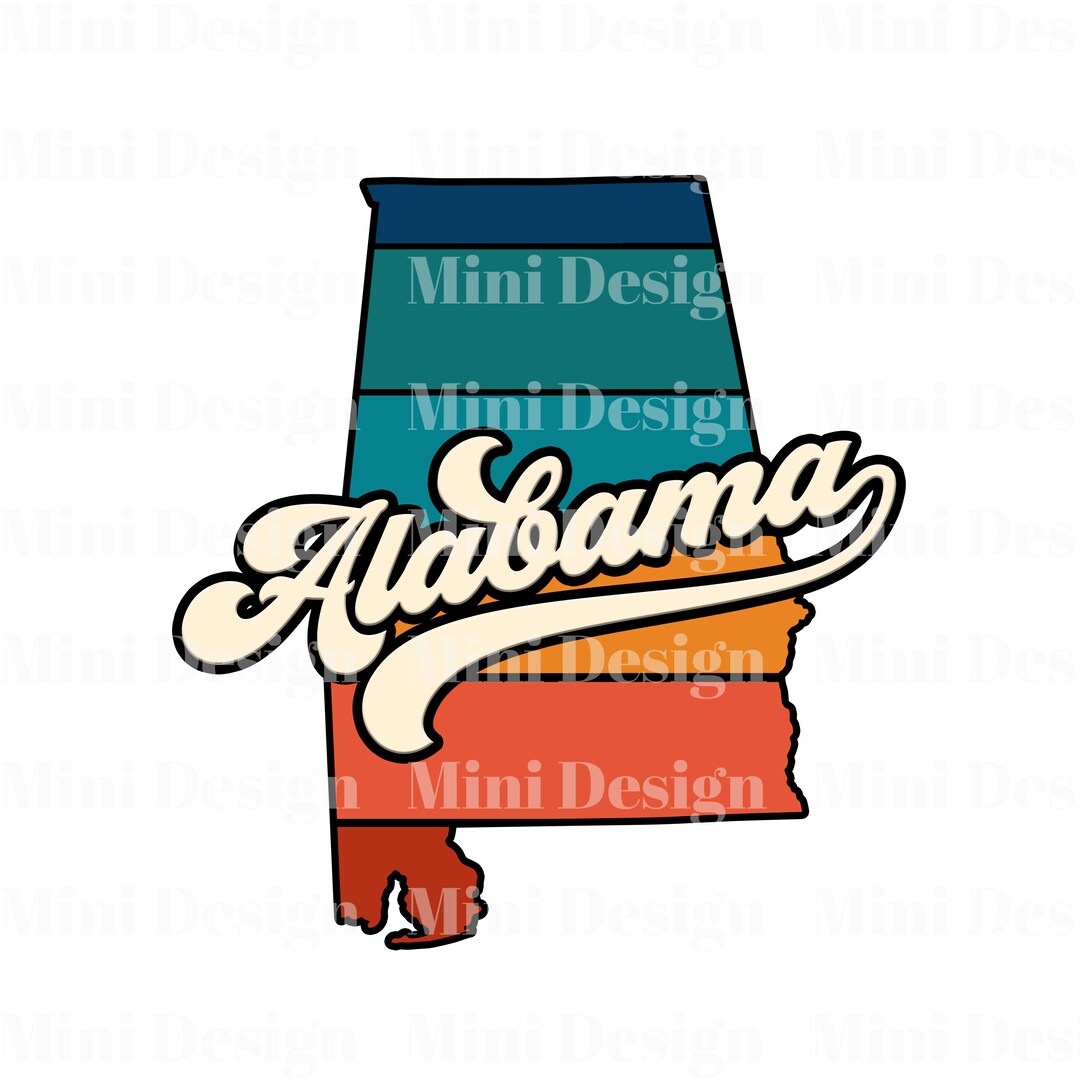Retro Sunset Alabama PNG File, USA State Map 70s Vintage Style Design ...