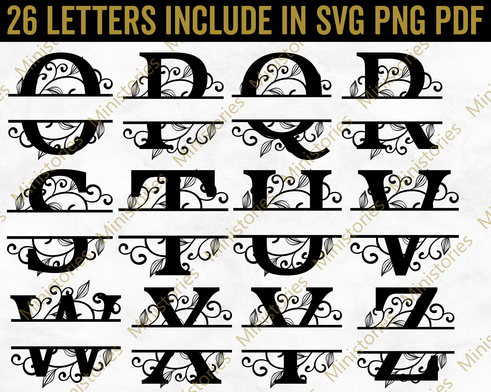 Split Monogram Bundle Flourish Monogram Frame Designs 26 - Etsy