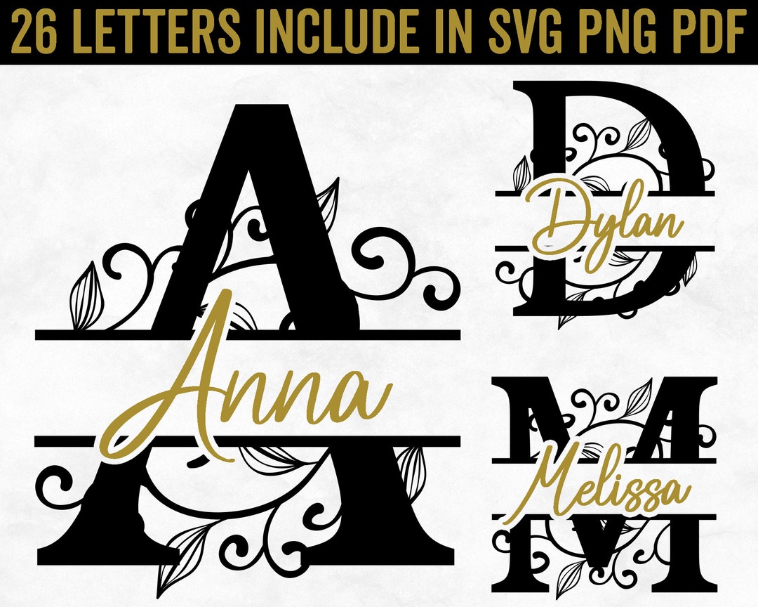 Flourish Split Monogram Letters: 26 Alphabet SVG, PNG, PDF (digital Download) - Etsy