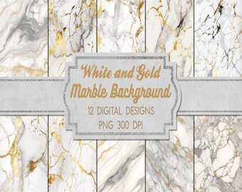 Marble Digital Paper, White Marble Digital Paper, White and Gold ...