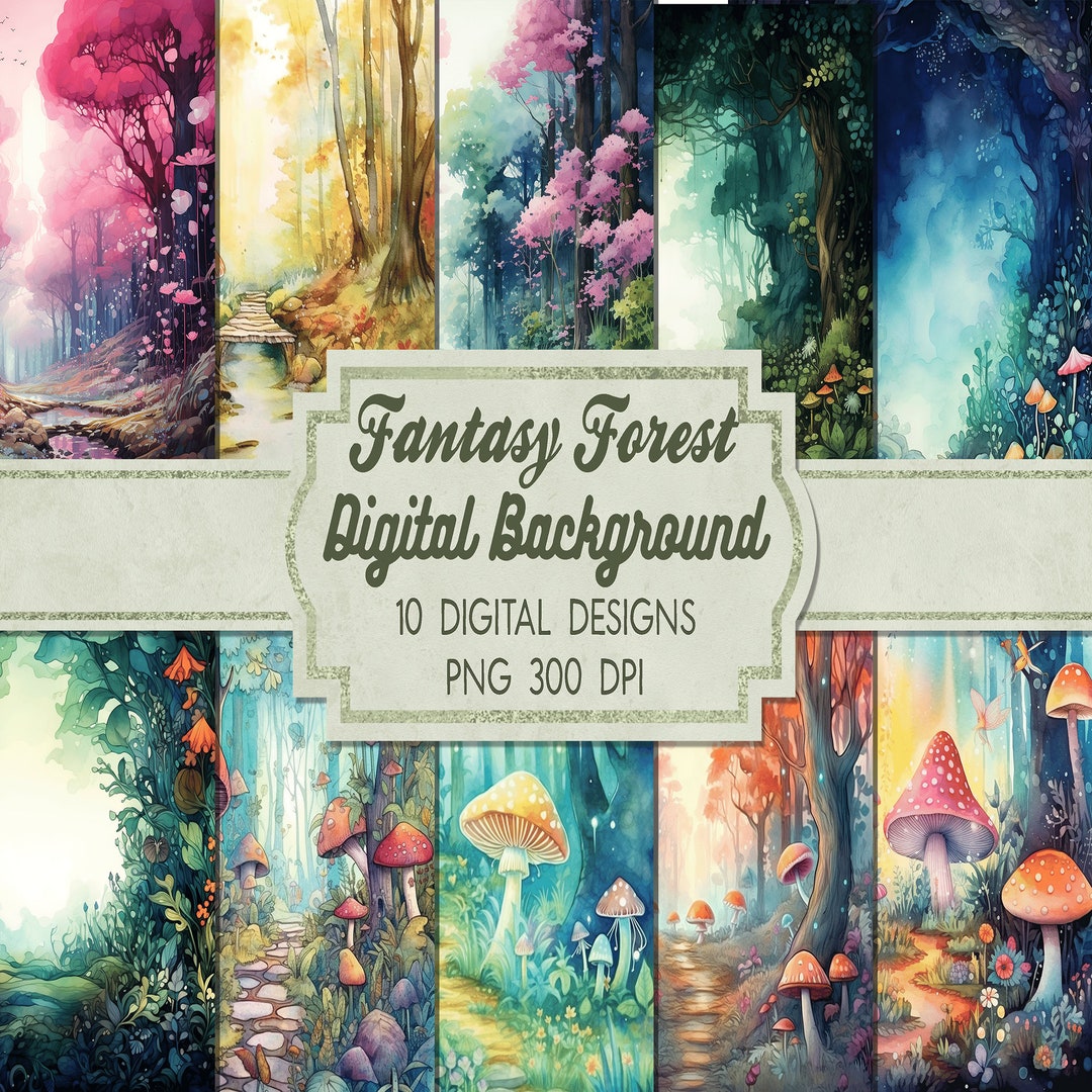 10 Fantasy Forest Digital Paper, Enchanted Mystery Forest Background ...