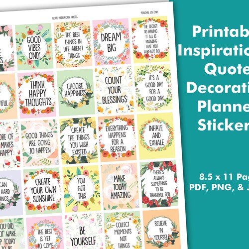 Printable Planner Stickers Inspirational Quote Flower Theme - Etsy