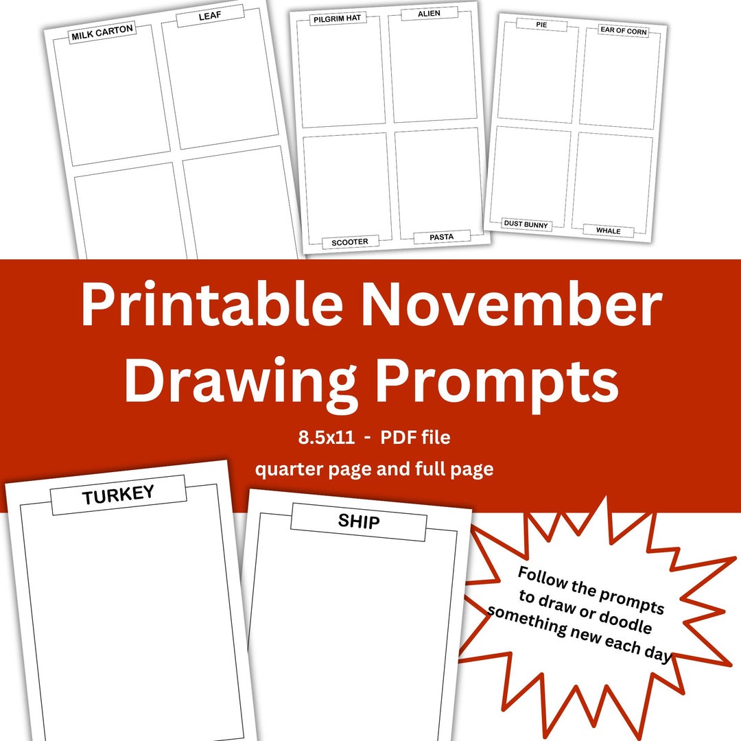 PRINTABLE November Drawing Art Journal Prompts Kit 32 Doodling Pages ...