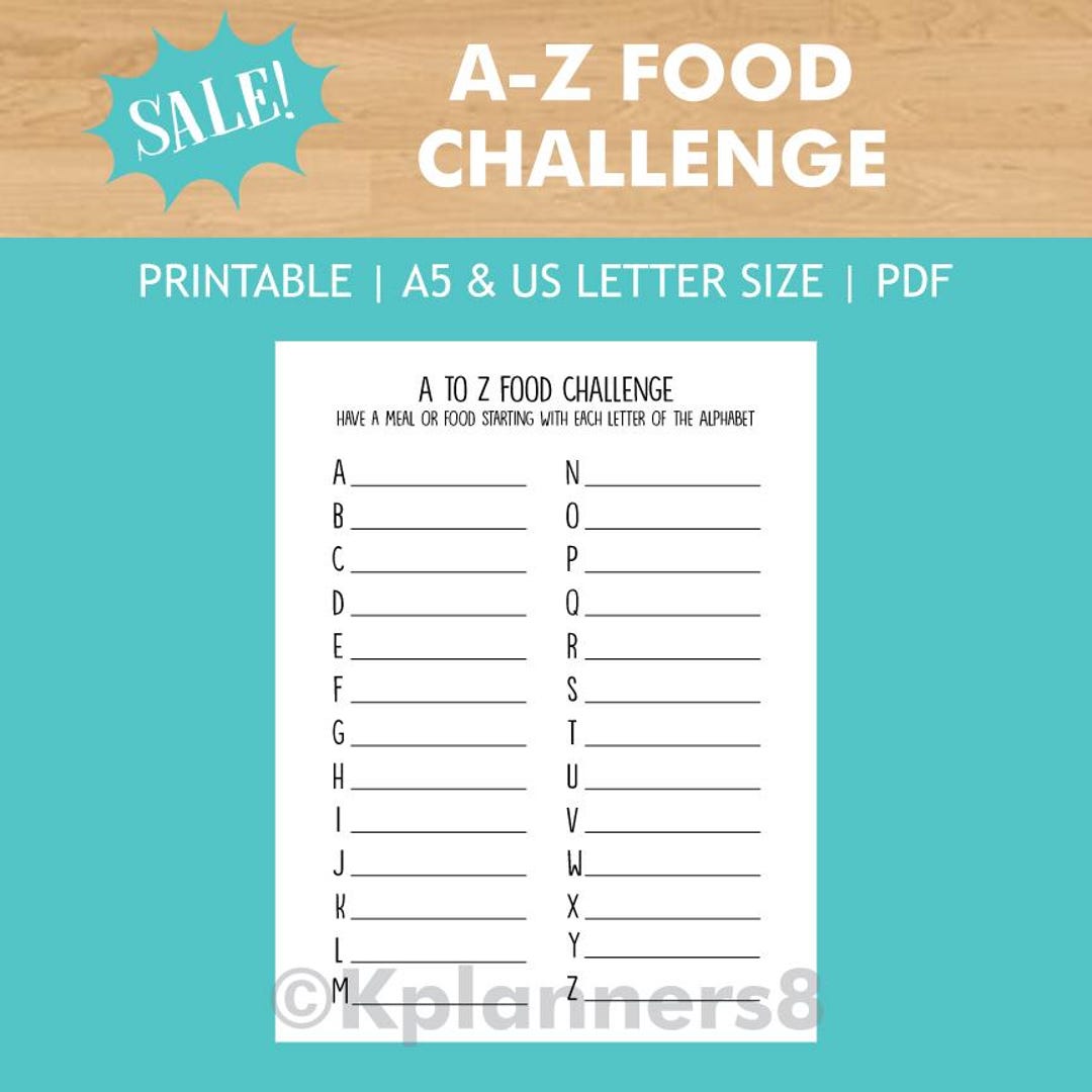 Printable A-Z Foods Challenge Tracker | Bullet Journal Pages | Habit ...