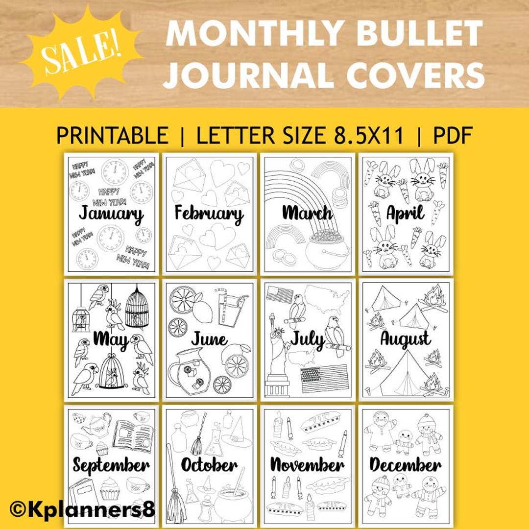 Printable Monthly Cover Page Themes Journaling Bundle | Habit Tracker ...