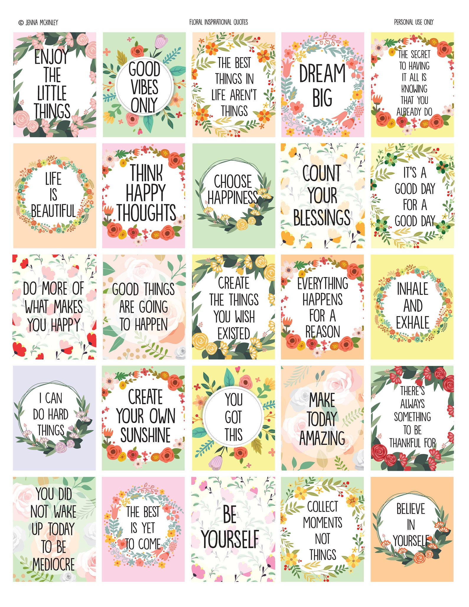 Printable Planner Stickers Inspirational Quote Flower Theme, Decorative ...