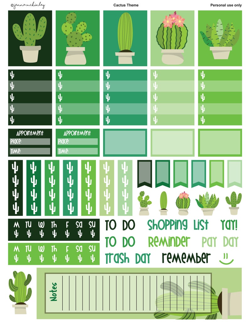 Printable Cactus Weekly Theme Planner Calendar Bullet Journal | Etsy