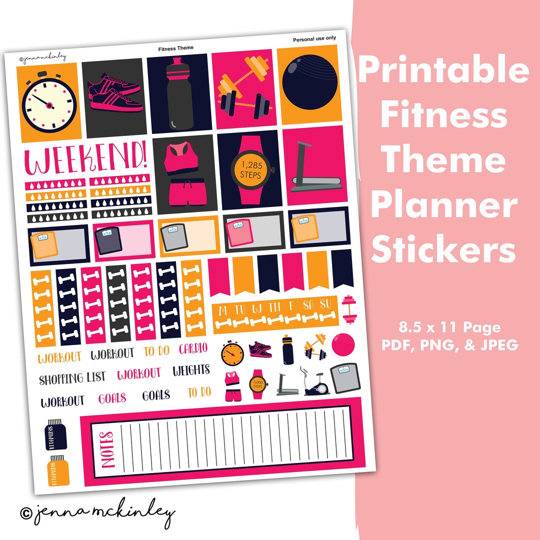 PRINTABLE Fitness Calendar Planner Sticker Sheet, Student Planner, Cute ...