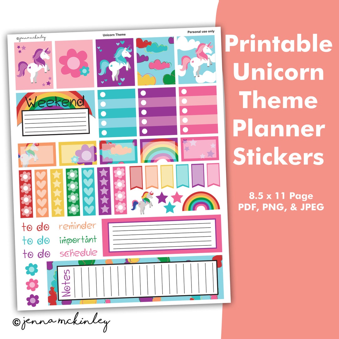 PRINTABLE Unicorn Calendar Planner Sticker Sheet, Student Planner ...
