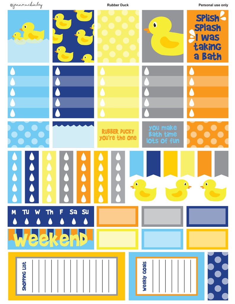 Printable Planner Stickers Rubber Duck Theme Instant Download Bujo ...