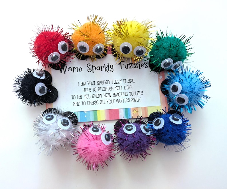 Set of 10 or 30 Sparkle Fuzzy Friends With Poem, Warm Fuzzies, Assorted ...