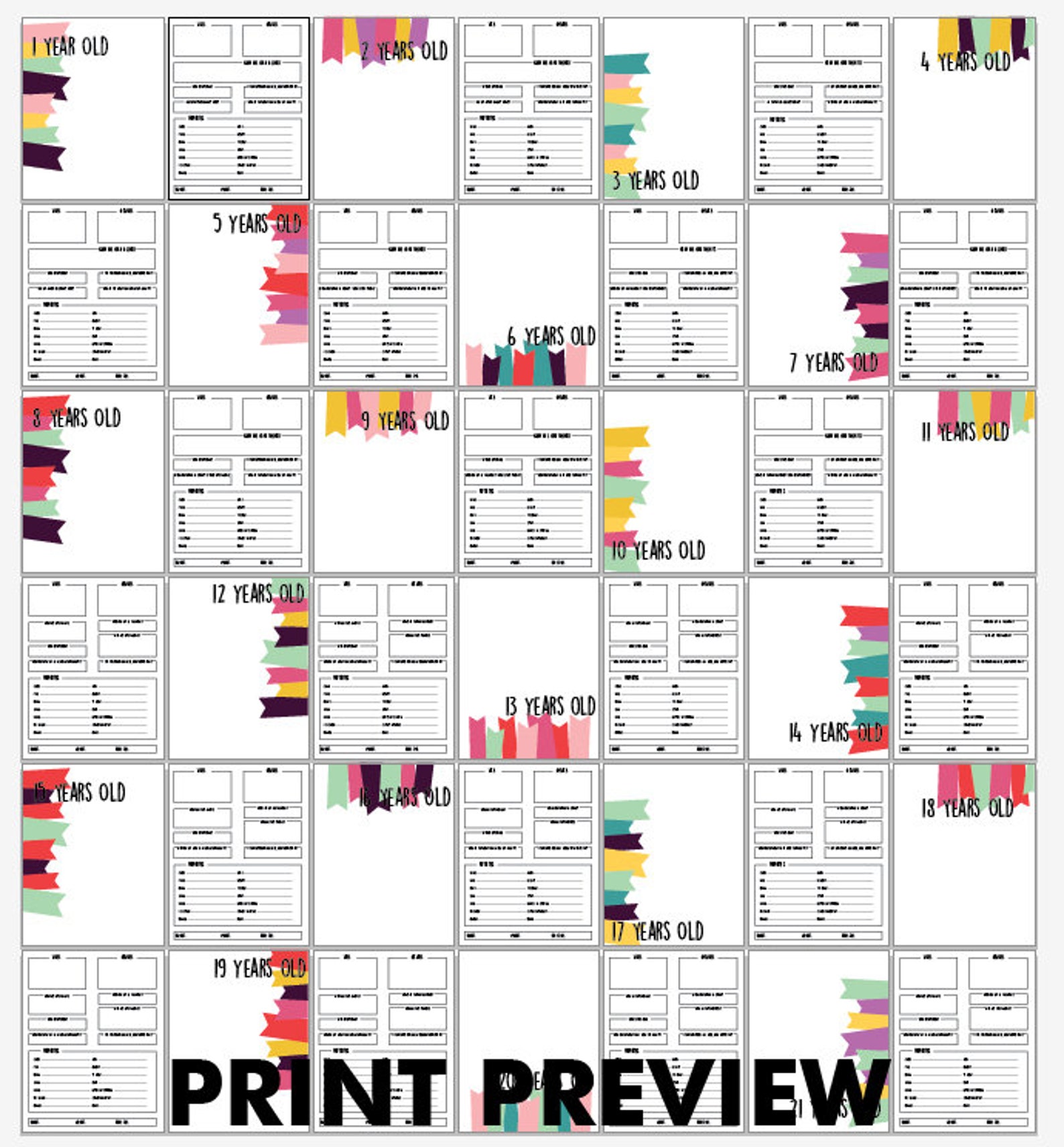 PRINTABLE Fun Annual Birthday Binder Templates Scrapbook Idea Ages 1-21 ...