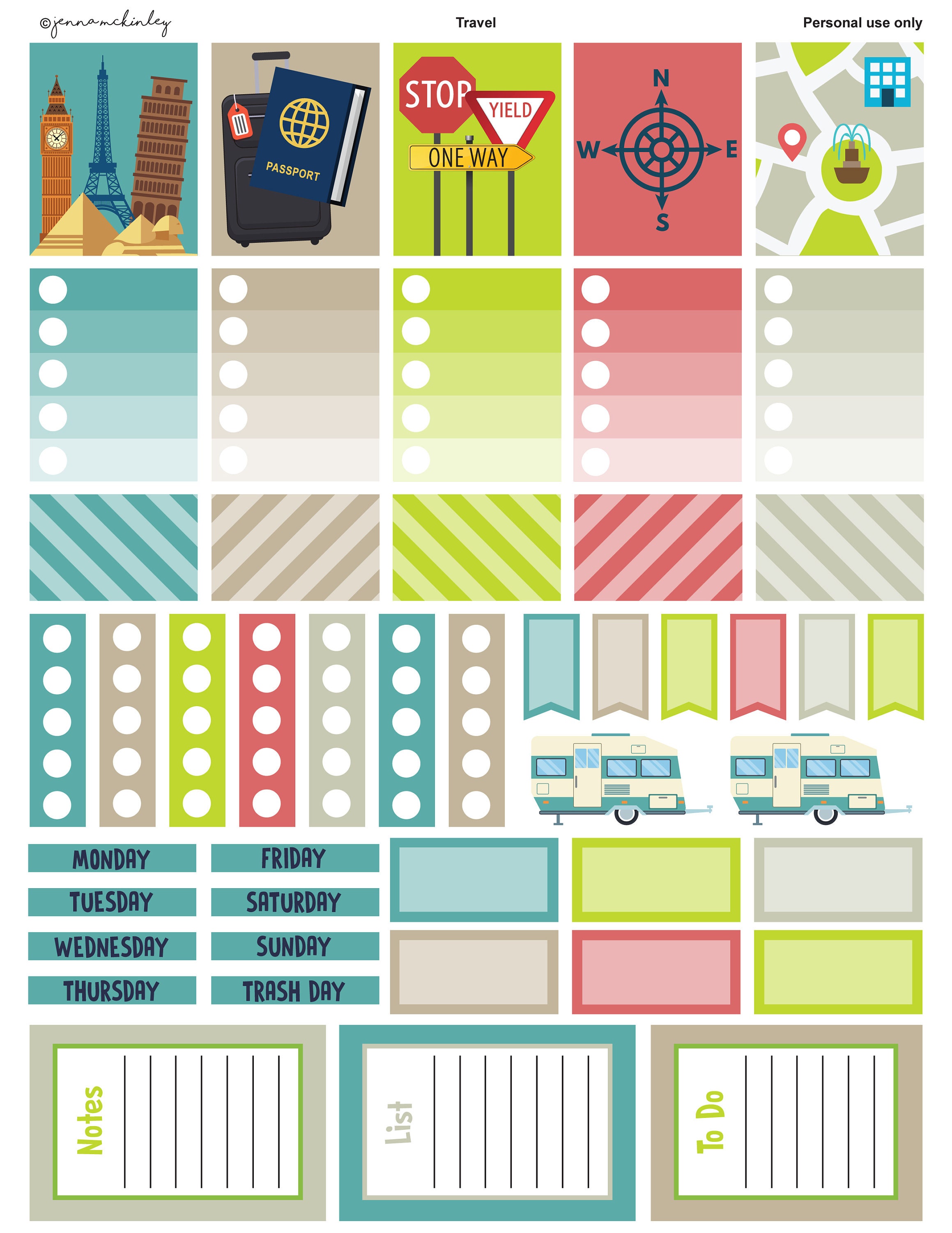 Printable Planner Stickers - Travel Theme - Instant Download - Bujo ...