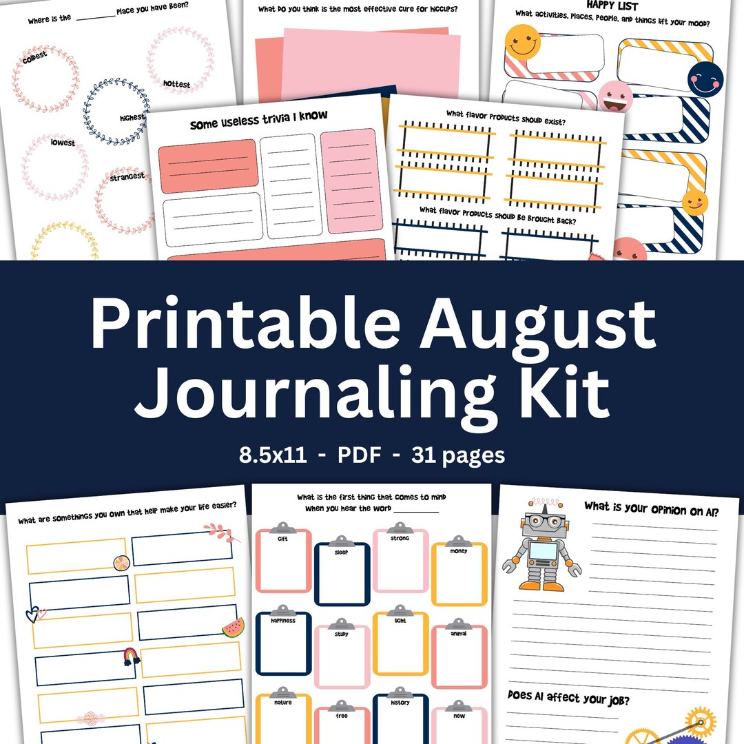 Printable August Journaling Kit, Notebooks for Women, Journal Templates ...