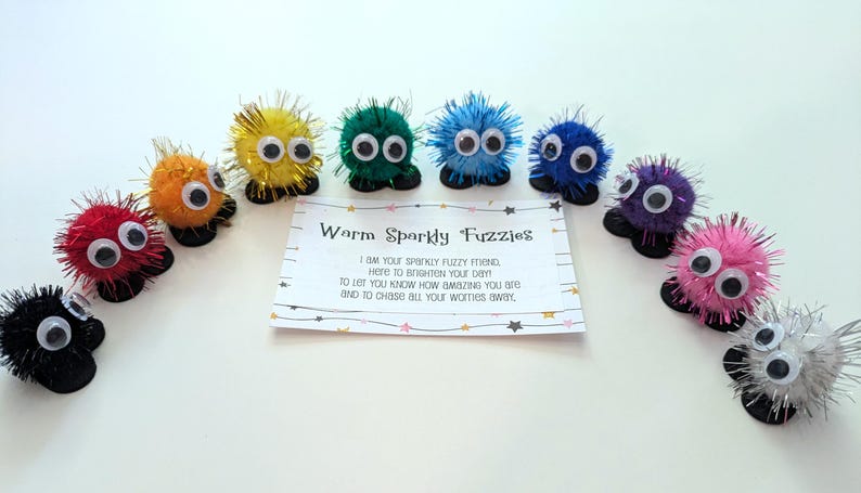 Set of 10 or 30 Sparkle Fuzzy Friends With Poem, Warm Fuzzies, Assorted ...