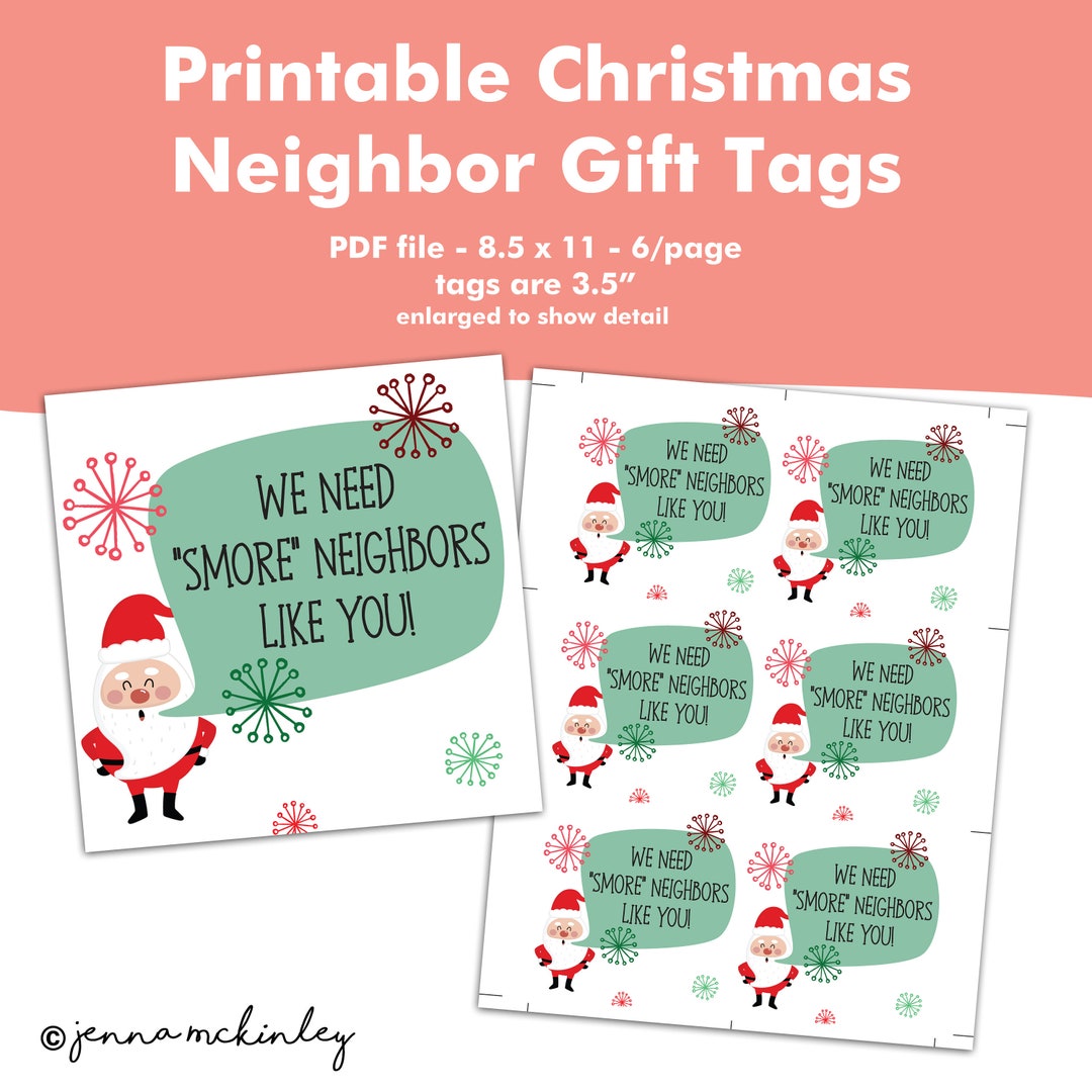 Printable "smore Neighbors Like You" Gift Tag Holiday Christmas Block ...