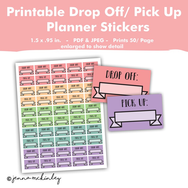 PRINTABLE Drop off & Pick up PDF and JPEG Planner Calendar Stickers ...